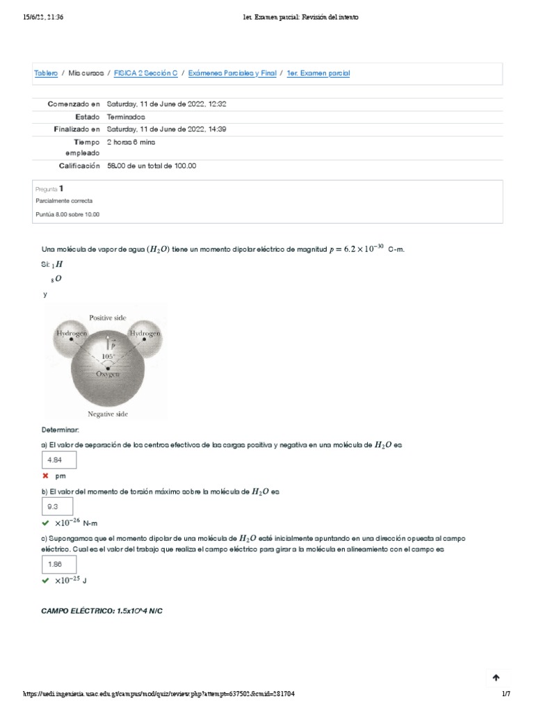 1er. Examen Parcial - Revisión Del Intento | PDF | Carga eléctrica | Electricidad