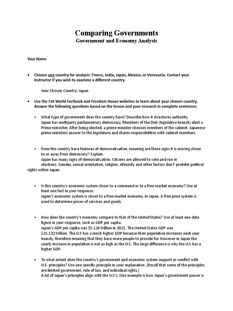 Comparing Governments Template | PDF | Japan | Gross Domestic Product
