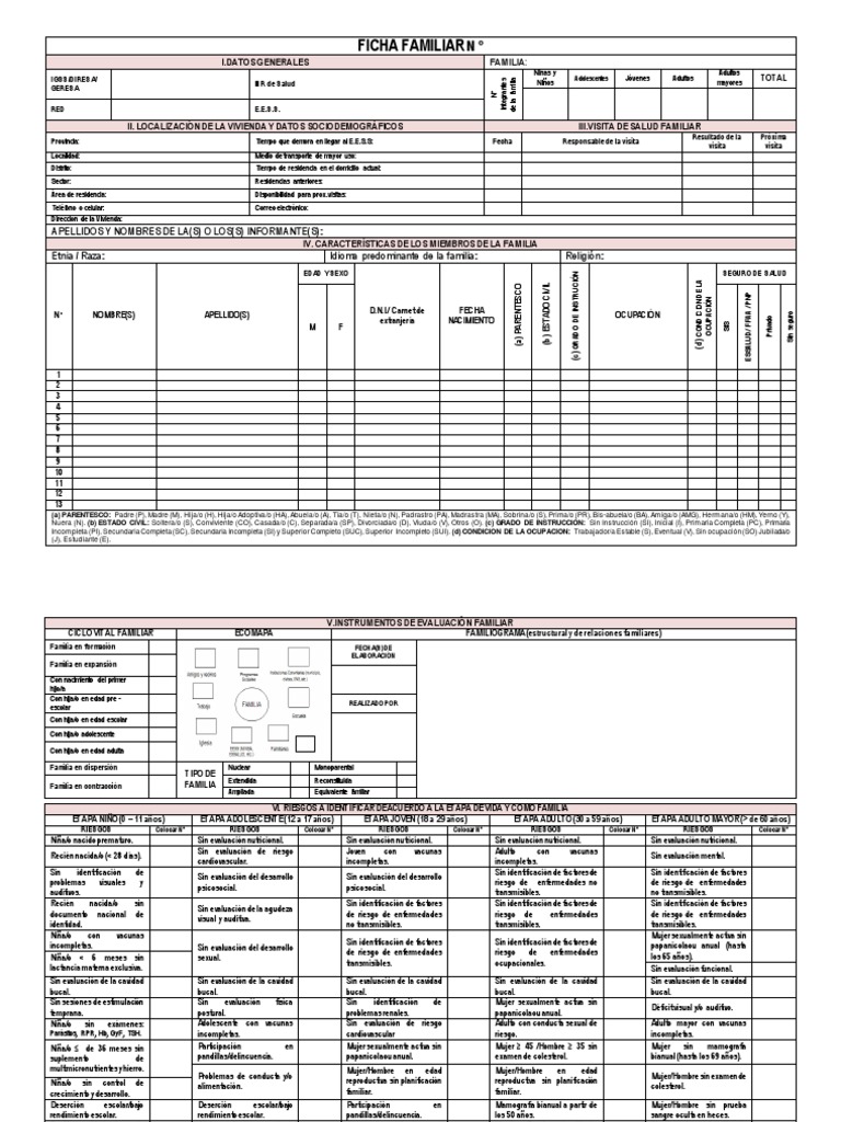 Ficha Familiar MINSA 2024 | PDF | Agua