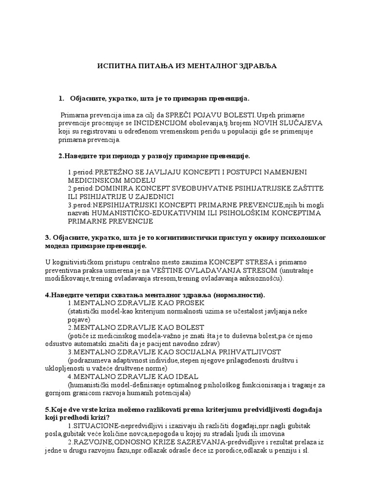 MZ Ispitna Pitanja Sa Odgovorima | PDF