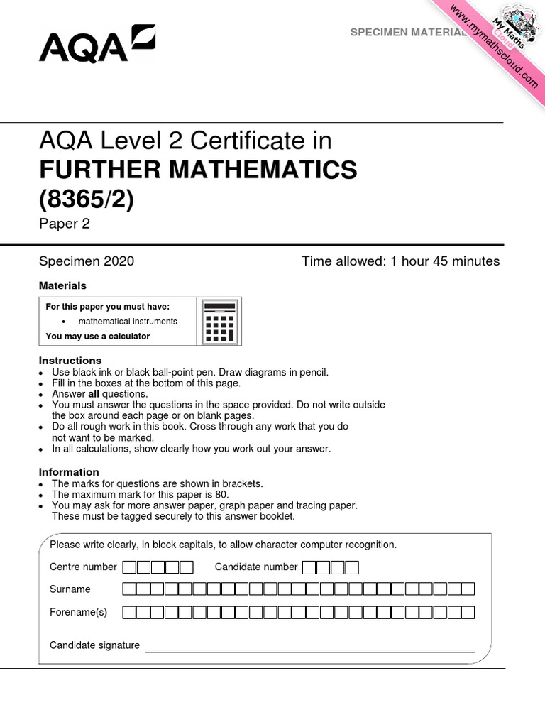 Aqa Specimen 2020 Paper 2 | PDF | Circle | Elementary Mathematics