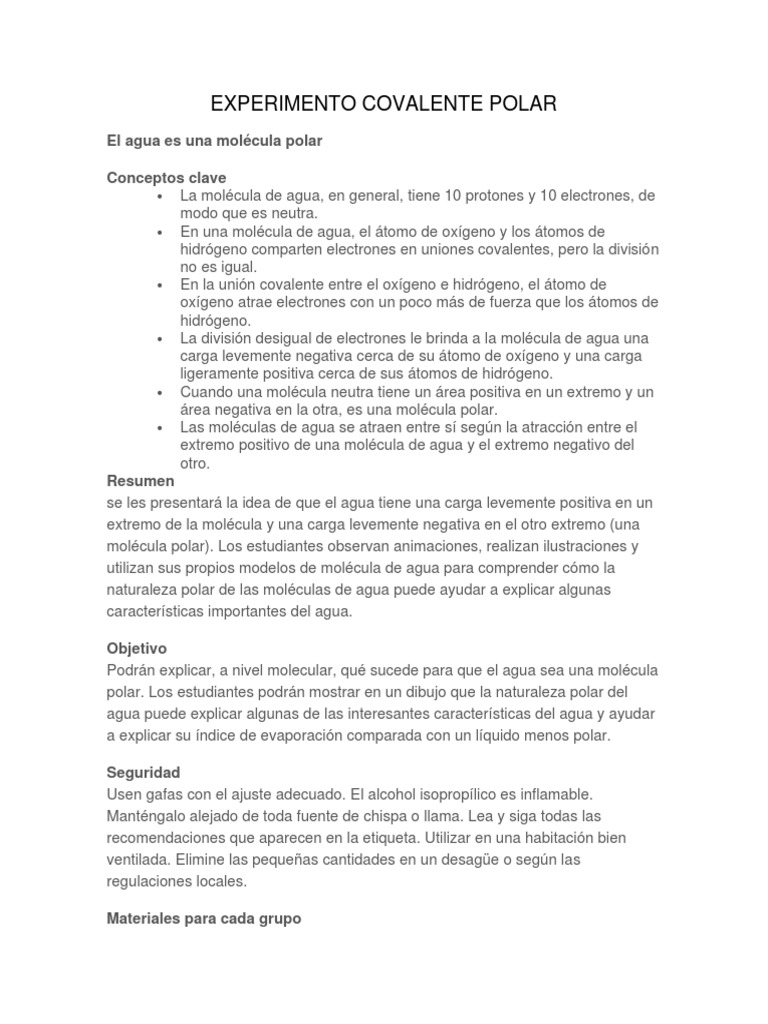 Experimento Covalente Polar | PDF | Polaridad química | Enlace covalente