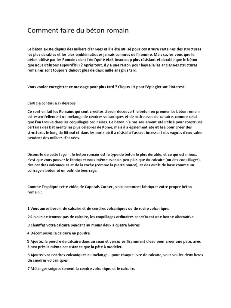 Fabriquer du béton romain facilement | PDF | Béton | Ingénierie des ...