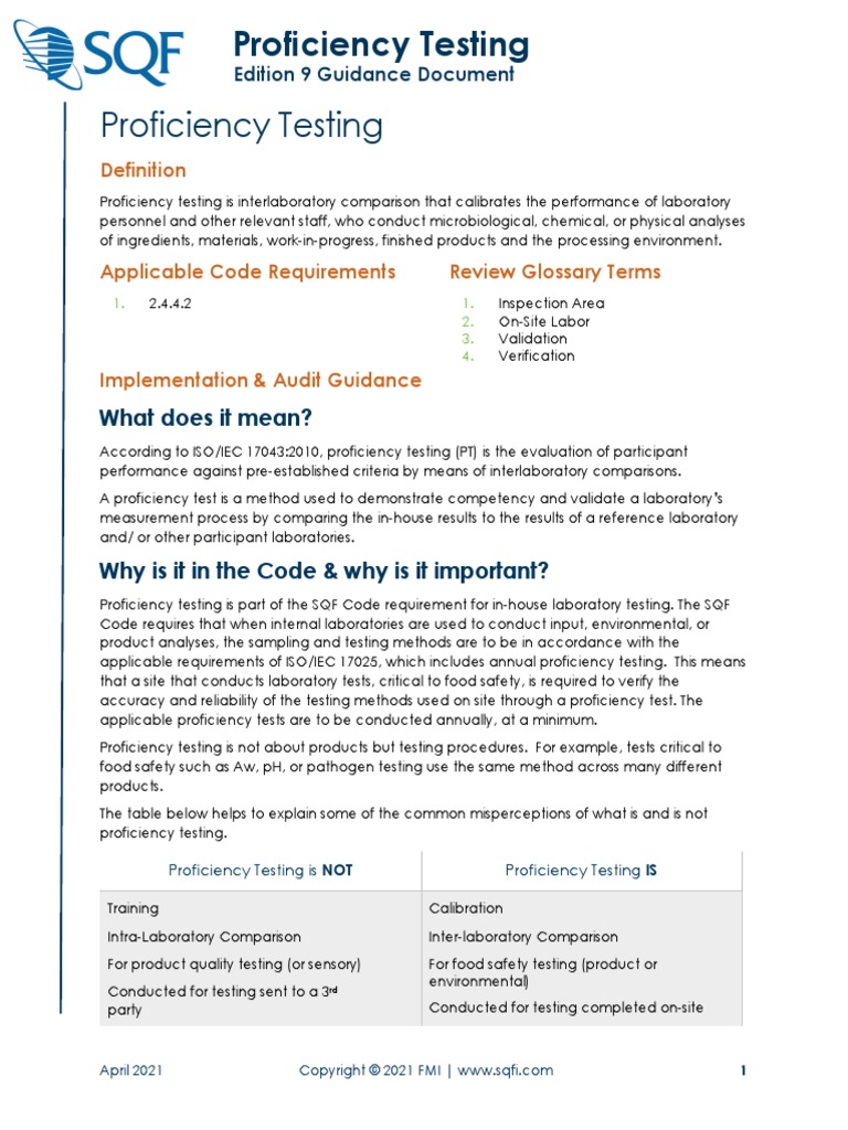 Proficiency Testing Guidance Document | PDF | Laboratories ...