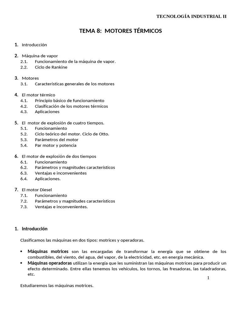 Motores Térmicos: Fundamentos y Tipos | PDF | Motor de combustión ...