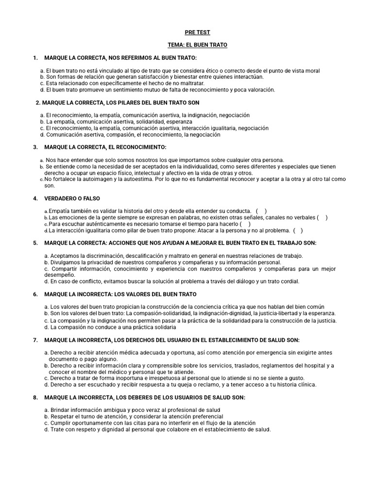 Pre Test Del Buen Trato PDF Empat a Autoestima