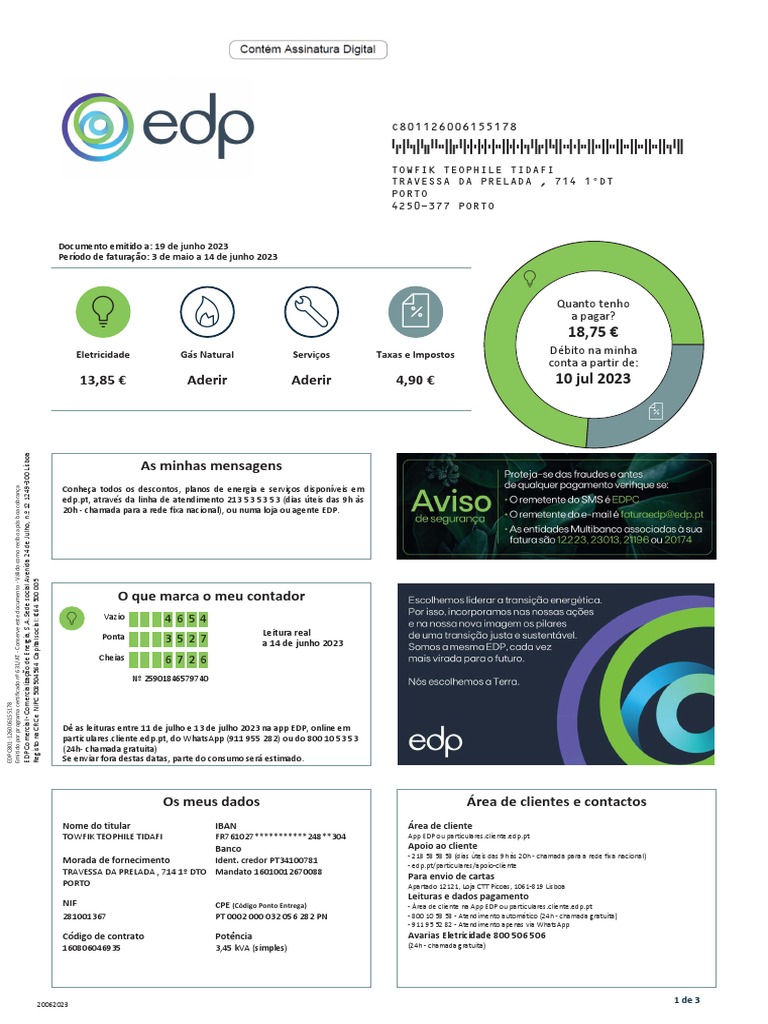Recibo EDP | PDF | Imposto sobre Valor Agregado (IVA) | Impostos