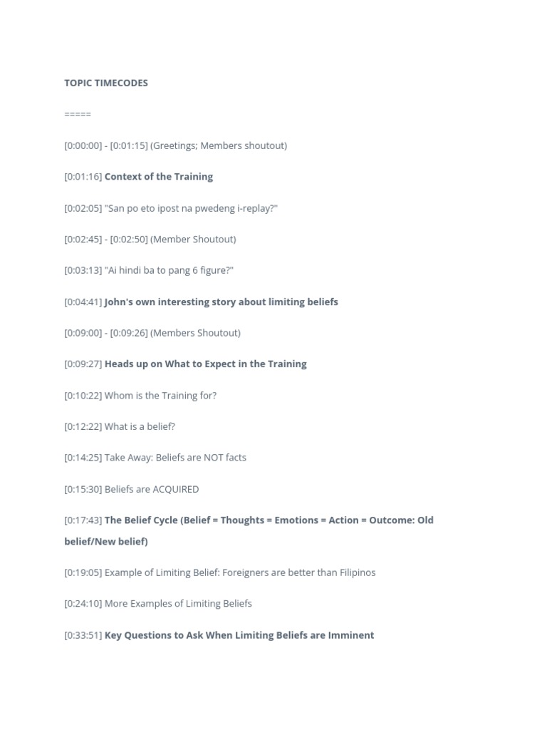 Clearing Limiting Beliefs Timecodes | PDF | Learning | Mental Processes
