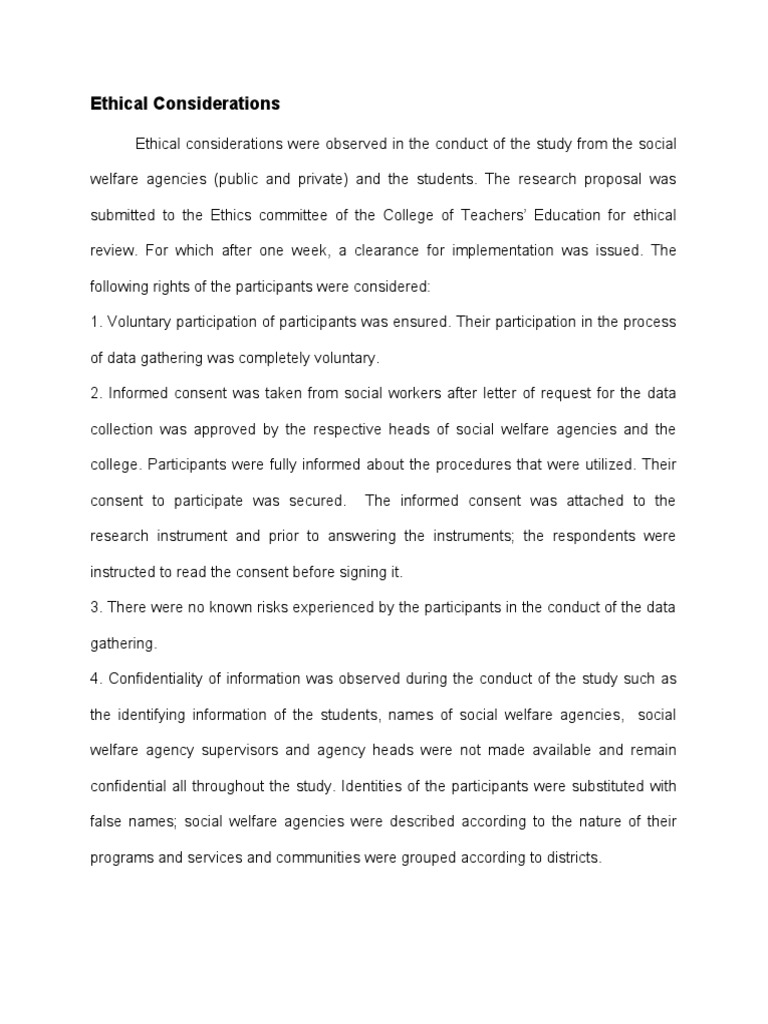 Ethical Considerations (Sample) | PDF