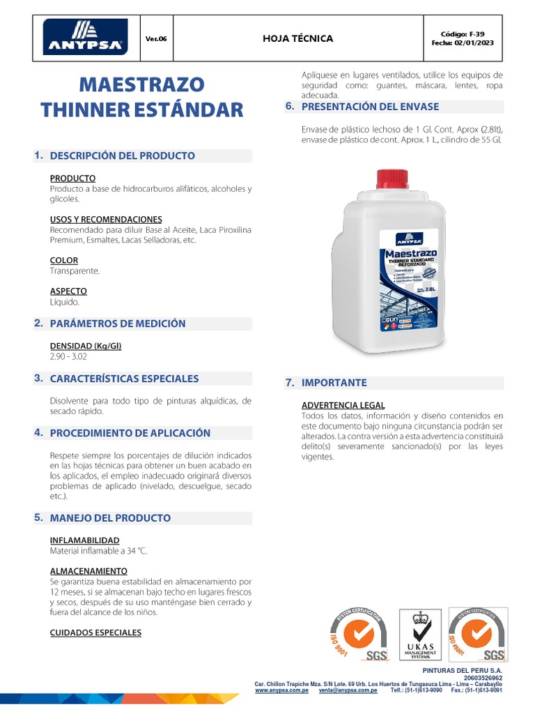 Thinner Standard - Ficha Tecnica | PDF