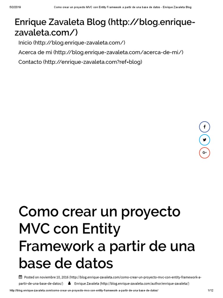 Como Crear Un Proyecto MVC Con Entity Framework A Partir de Una Base de ...