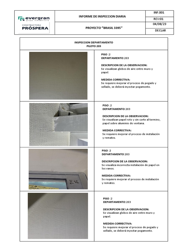 Informe de Inspeccion 1 Declar 40823 | PDF | Materiales