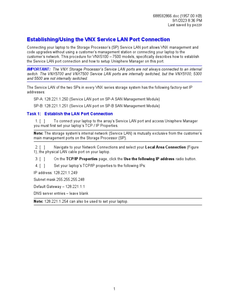 VNX Service LAN Port Setup | PDF | Local Area Network | Computer Network
