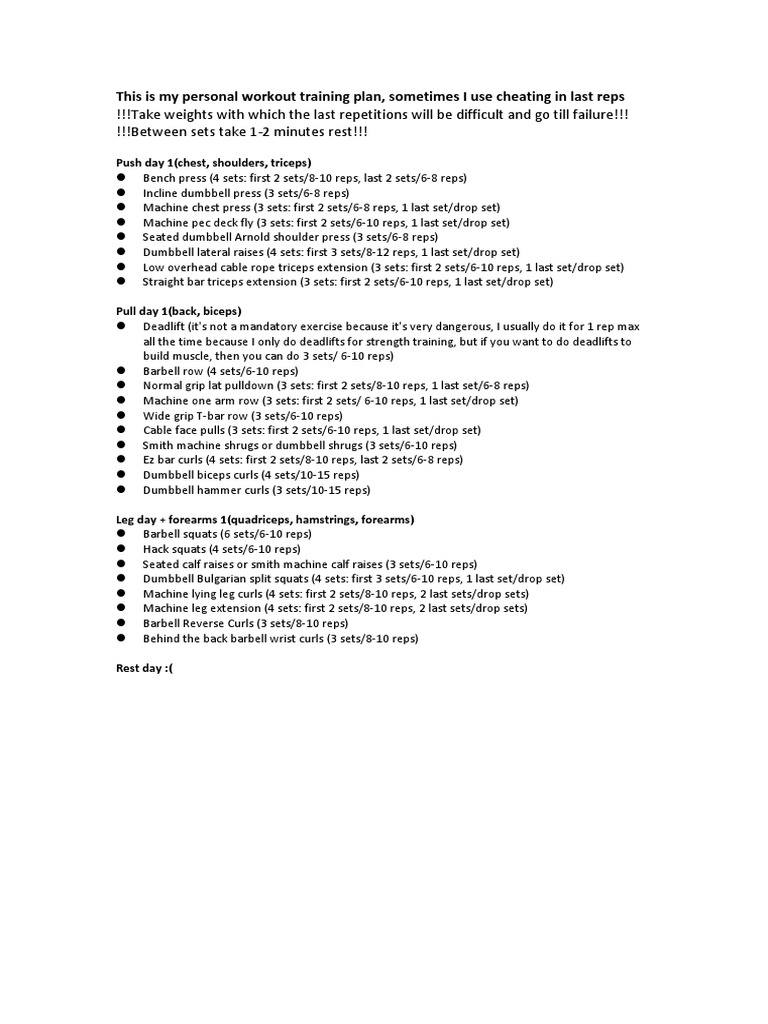 Training Plan 1 | PDF | Physical Fitness | Weight Training