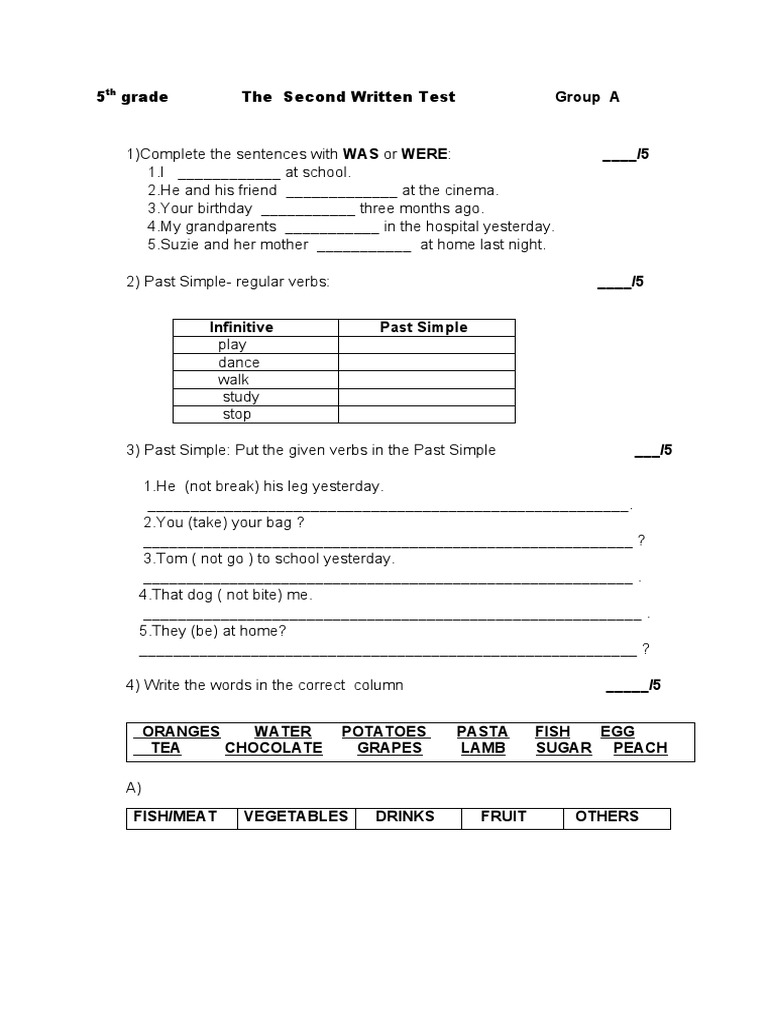 5th Grade - The Second Written Test - Group A-2023 | PDF