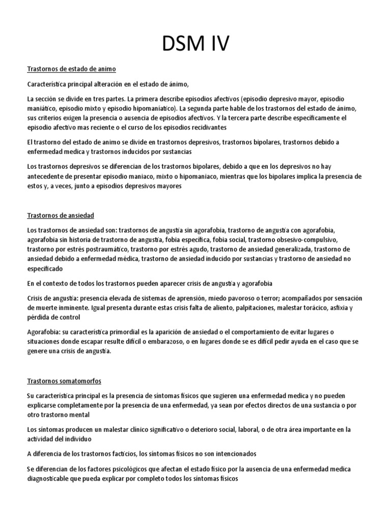 Cuadro Comparativo Informacion DSM-IV | PDF | Trastorno mental | Ansiedad