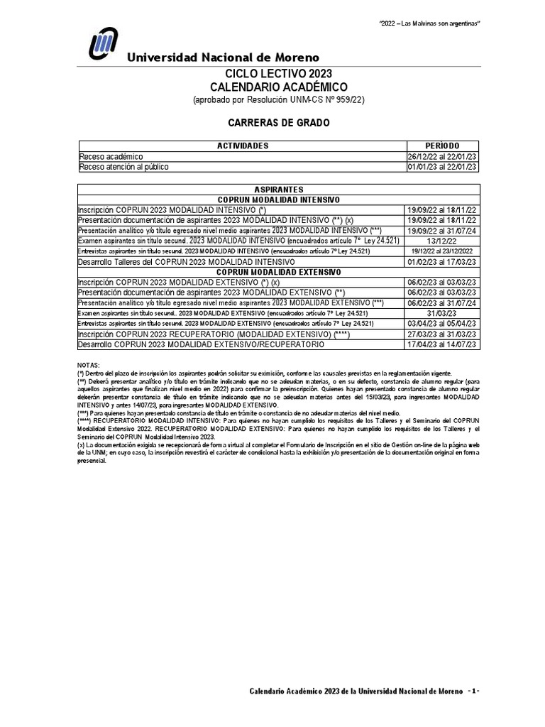 Calendario Académico 2023 UNM | PDF