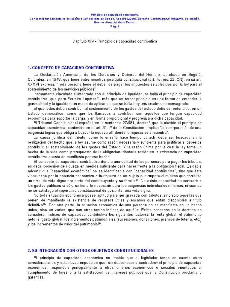 Principio de Capacidad Contributiva en Materia Tributaria. Spisso | PDF ...