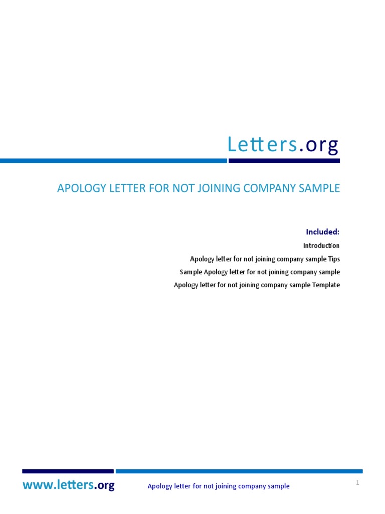 C74F5B Apology Letter For Not Joining Company Sample | PDF