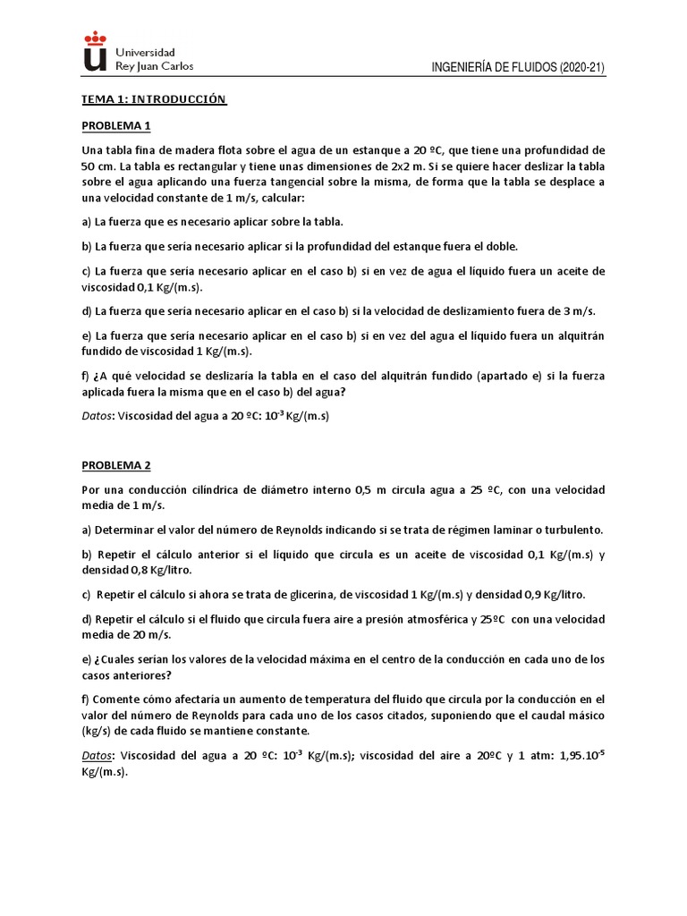 IF Ejercicios Tema 1 - 20 - 21 | PDF | Viscosidad | Presión