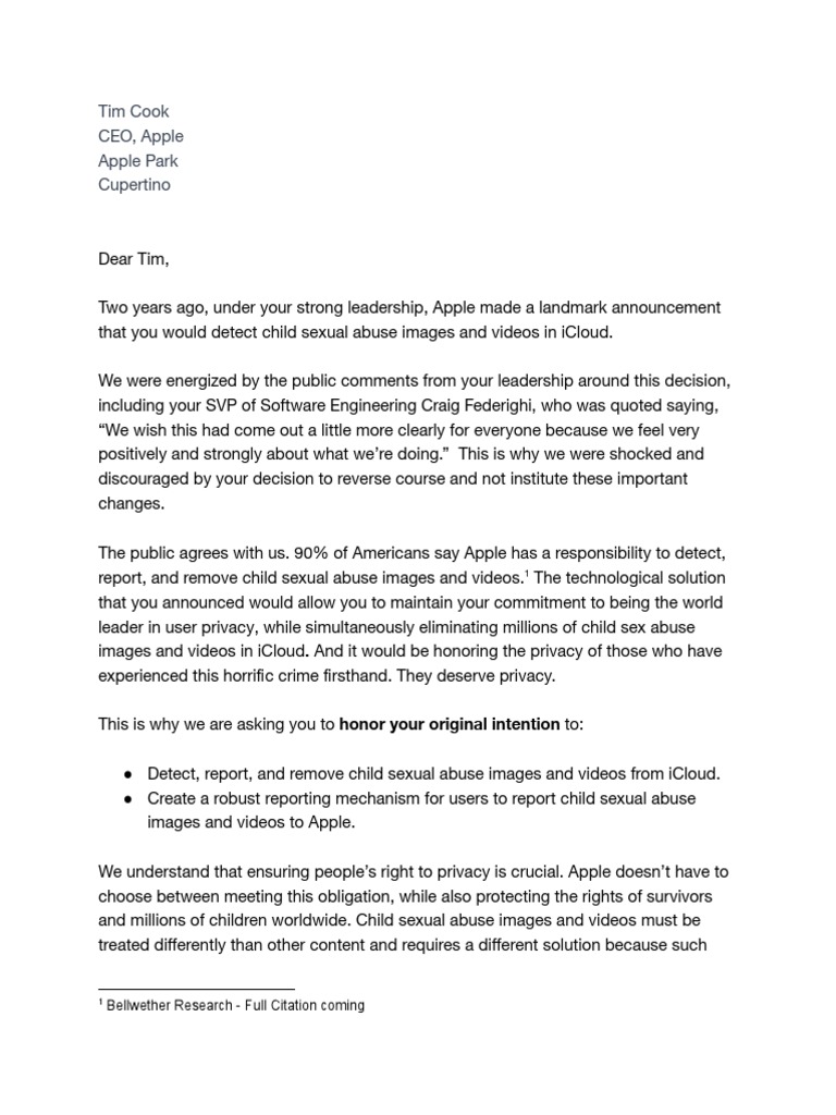 Letter To Tim Cook With Signatures | PDF | Apple Inc. | Child Sexual Abuse