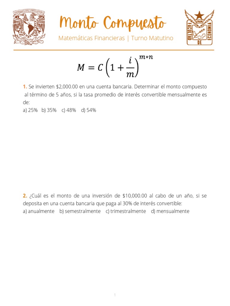 Guía de Ejercicios - Monto Compuesto | PDF | Finanzas Matemáticas | Bancos