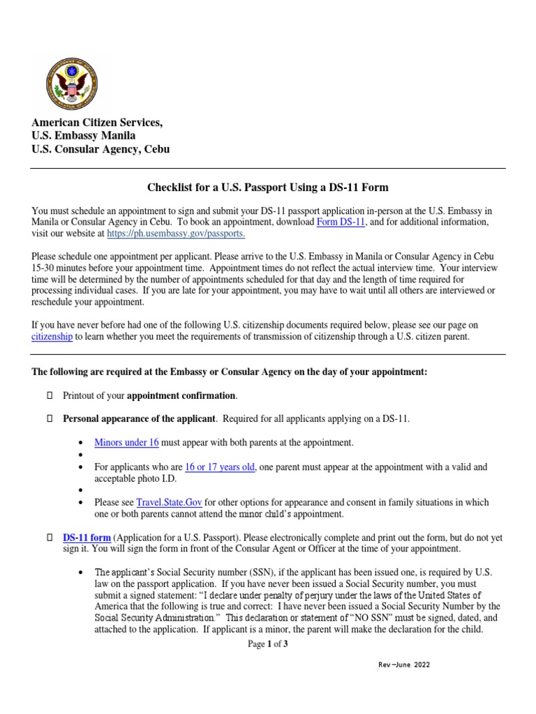 U.S. Passport Checklist DS 11 June 2022 | PDF | Identity Document ...