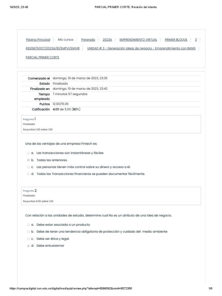 PARCIAL PRIMER CORTE - Revisión Del Intento2 | PDF | Robot | Robótica