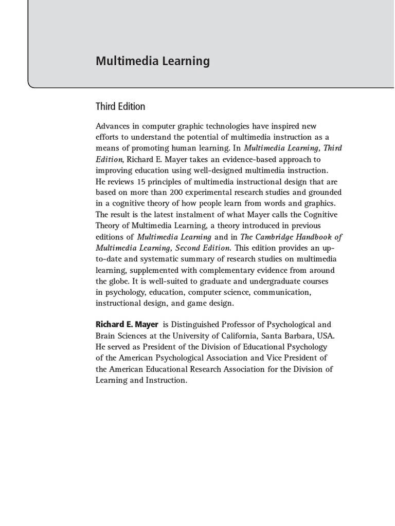 Multimedia Learning Third Edition Mayer 2-2 | PDF