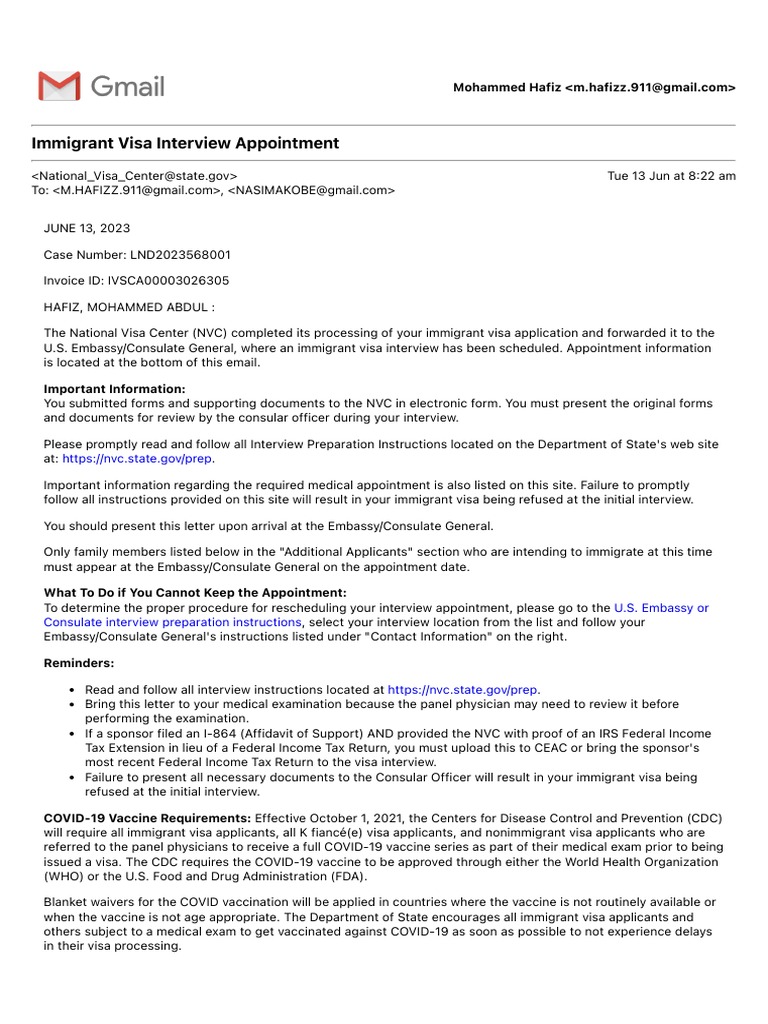 Immigrant Visa Interview Details | PDF | Travel Visa | Government