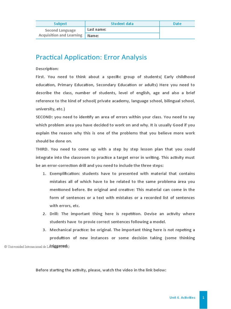 Tefl01 - t6 - Act (1) Error Analysis | PDF | Second Language | Learning