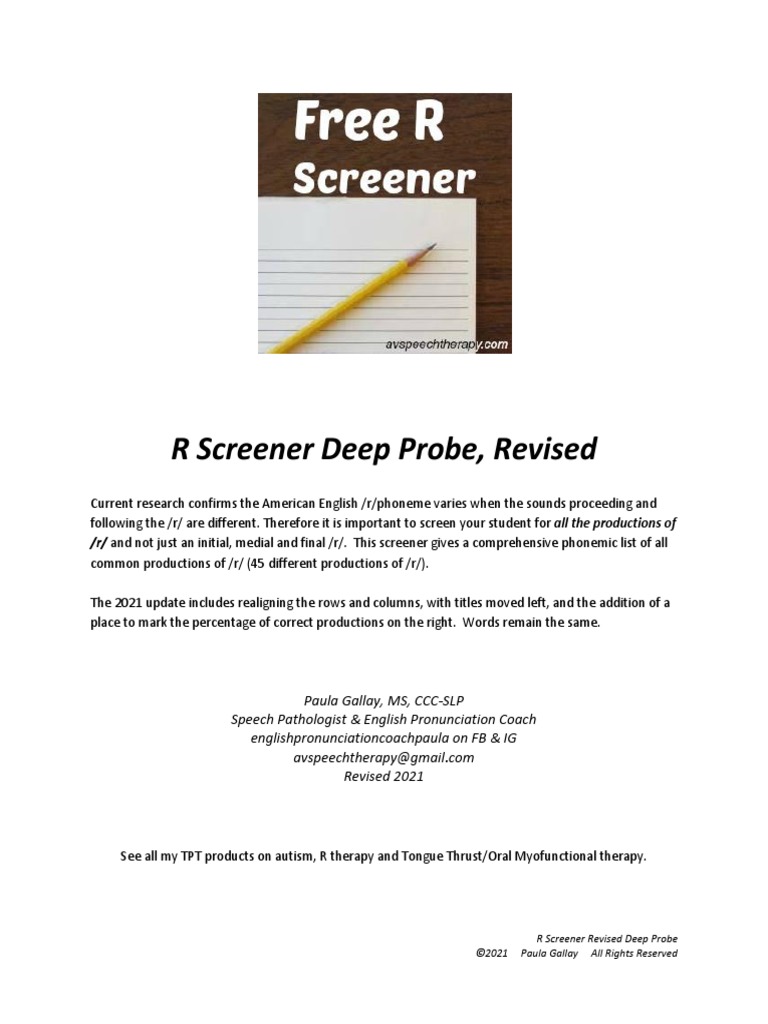 Comprehensive R Screener Probe | PDF | Human Voice | Phonology