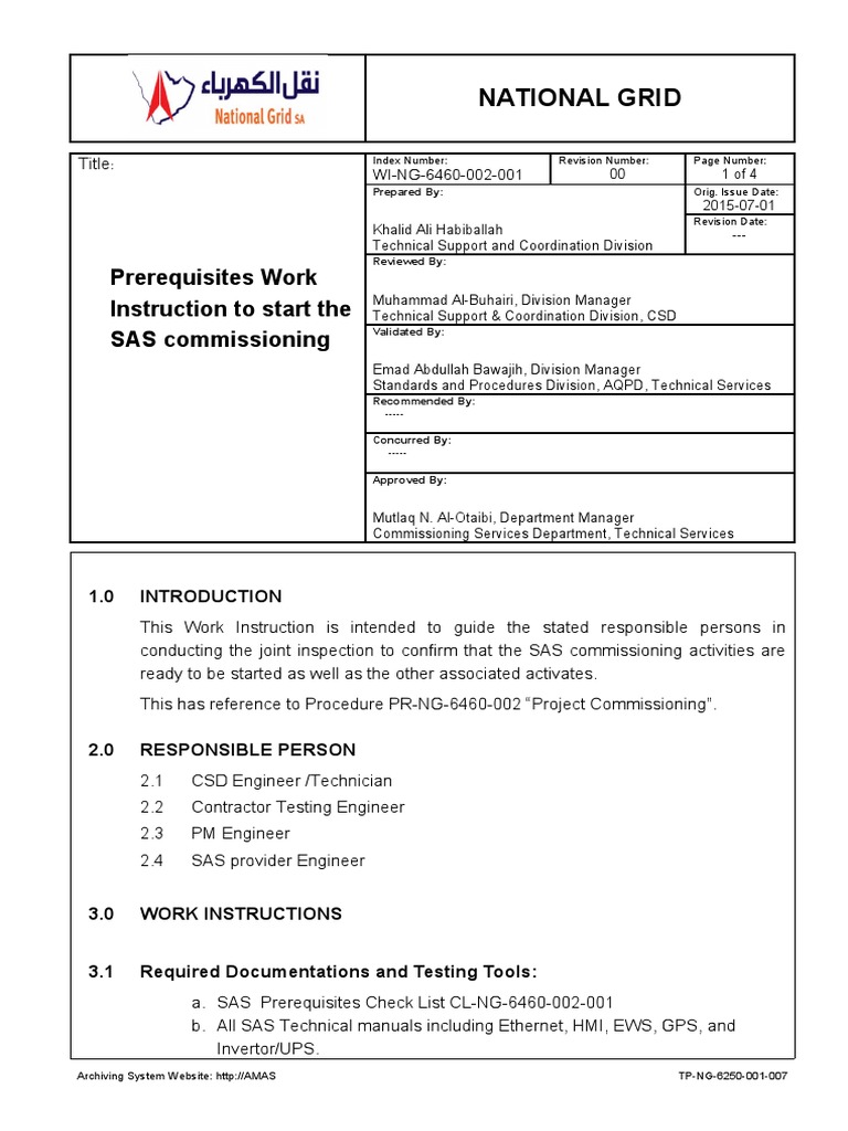 WI-NG-6460-002-001 SAS Commissioing Prerequisites Rev00 | PDF | Computing WI-NG-6460-002-001 SAS Commissioing Prerequisites Rev00 | PDF | Computing