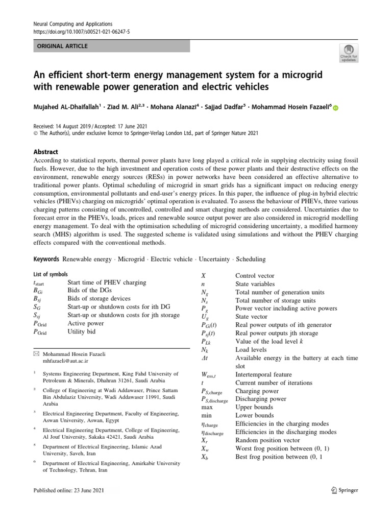 (2021) An Efficient Short-Term Energy Management System For A Microgrid ... (2021) An Efficient Short-Term Energy Management System For A Microgrid ...