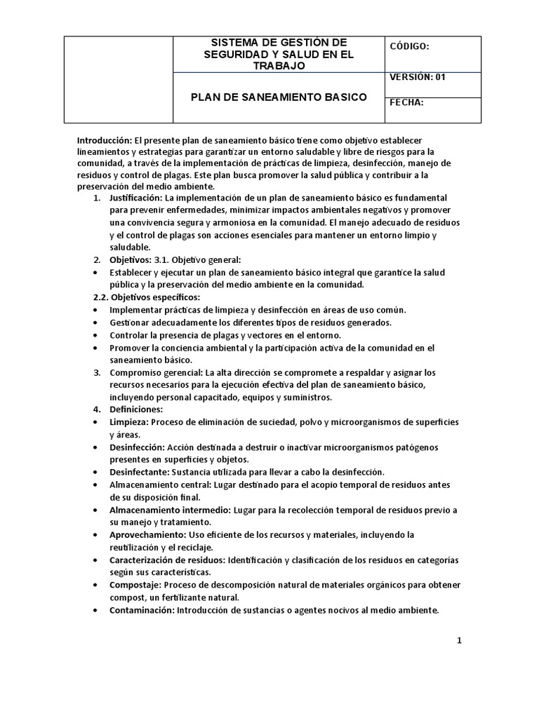 Formato Plan de Saneamiento Basico | PDF | Residuos | Saneamiento