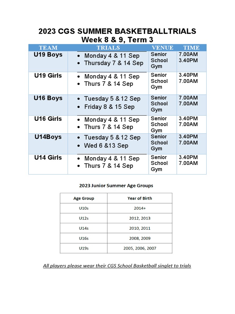 2023 Cgs Summer Basketball Trials | PDF