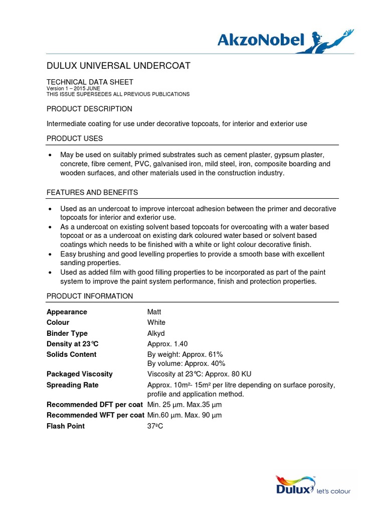 Dulux Universal Undercoat | PDF | Plaster | Paint