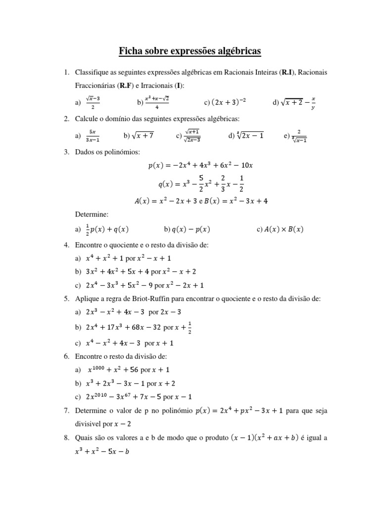 Ficha2 11 Classe | PDF | Matemática | Álgebra abstrata