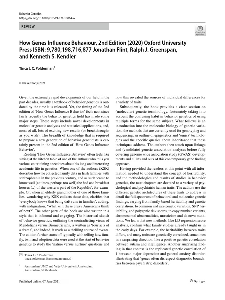 How Genes Influence Behaviour 2nd Edition 2020 Oxf | PDF | Genetics | Gene