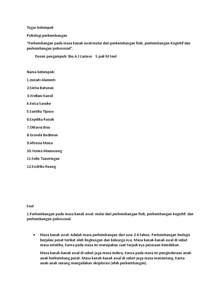 Tugas Kelompok Psikologi Perkembangan | PDF | Kesehatan Holistik