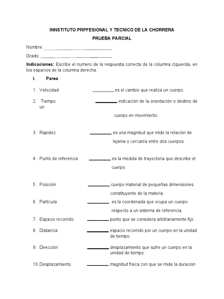 Ejemplo de Examen de Pareo en Física | PDF | Ciencia y matemáticas ...