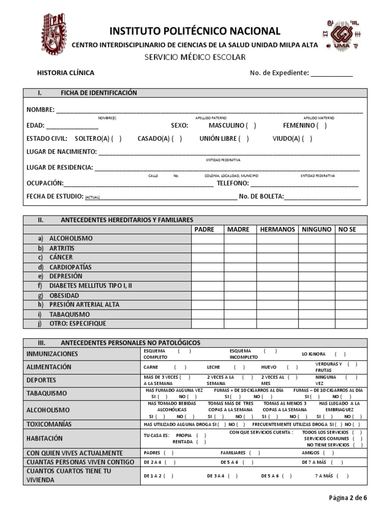 Formato Historia Clínica IPN | PDF | Menstruación | Control de la natalidad