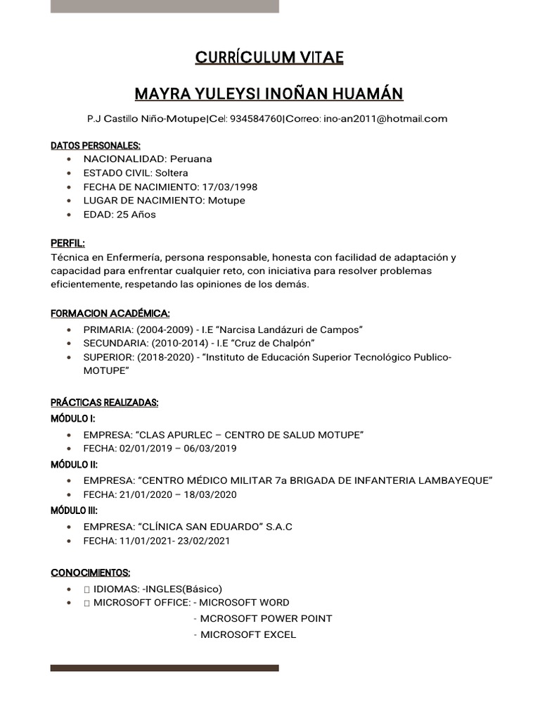 Cv-Mayra Inoñan Huamán | PDF