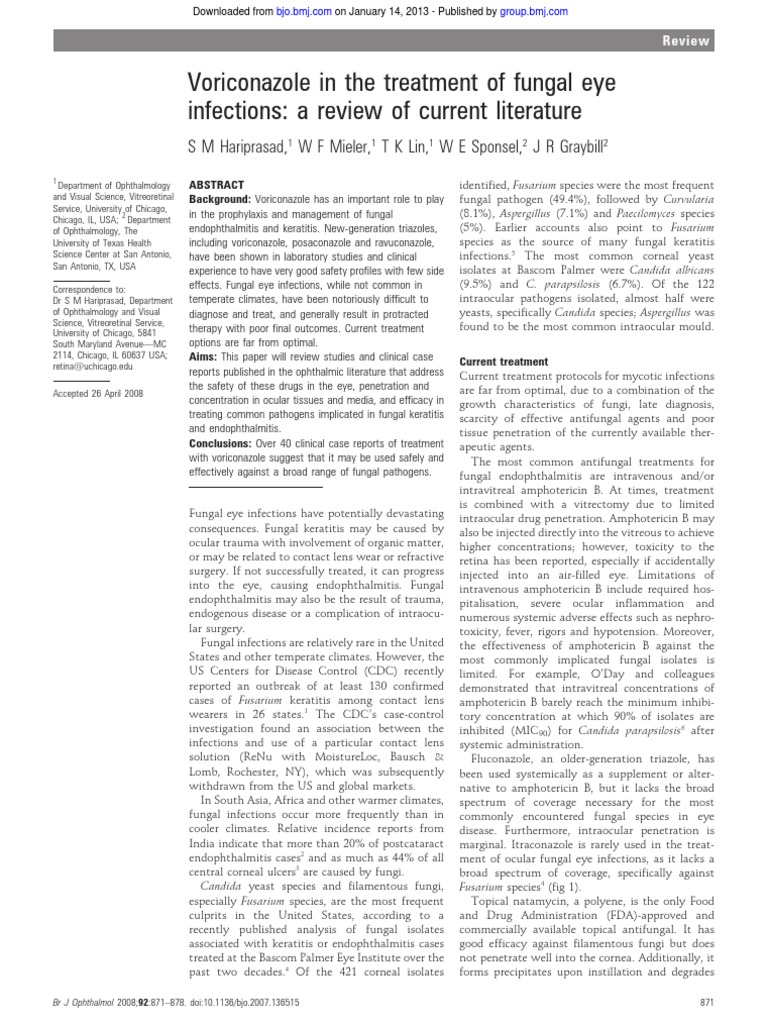 Voriconazole in The Treatment of Fungal Eye Infections - A Review of Current Literature | PDF ...