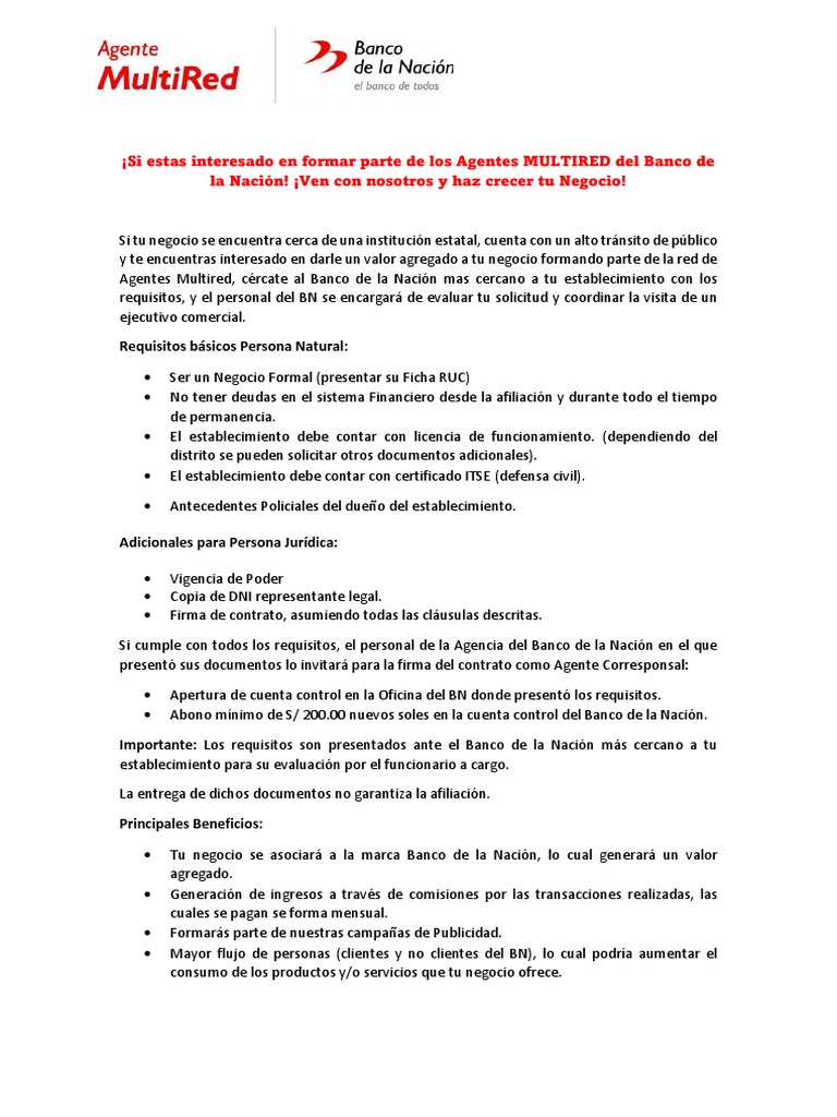 Requisitos Agente Multired | PDF