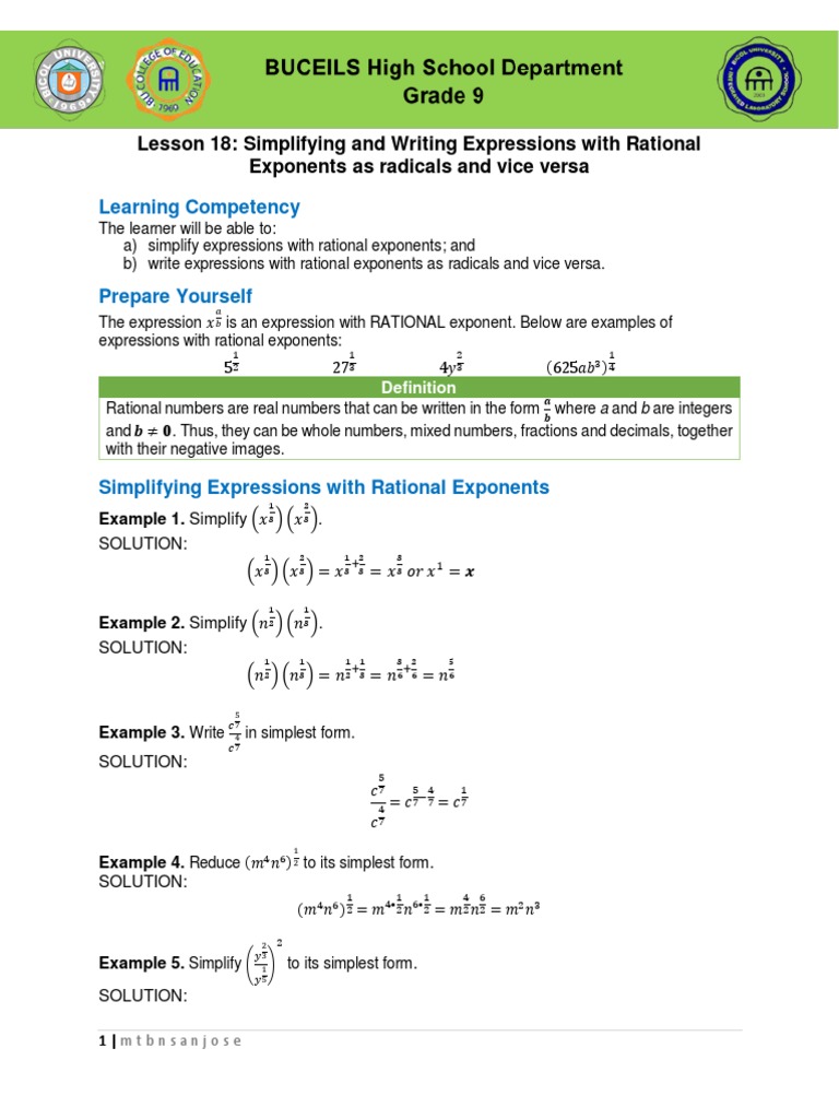 Rational Exponents & Radicals Guide | PDF | Exponentiation ...