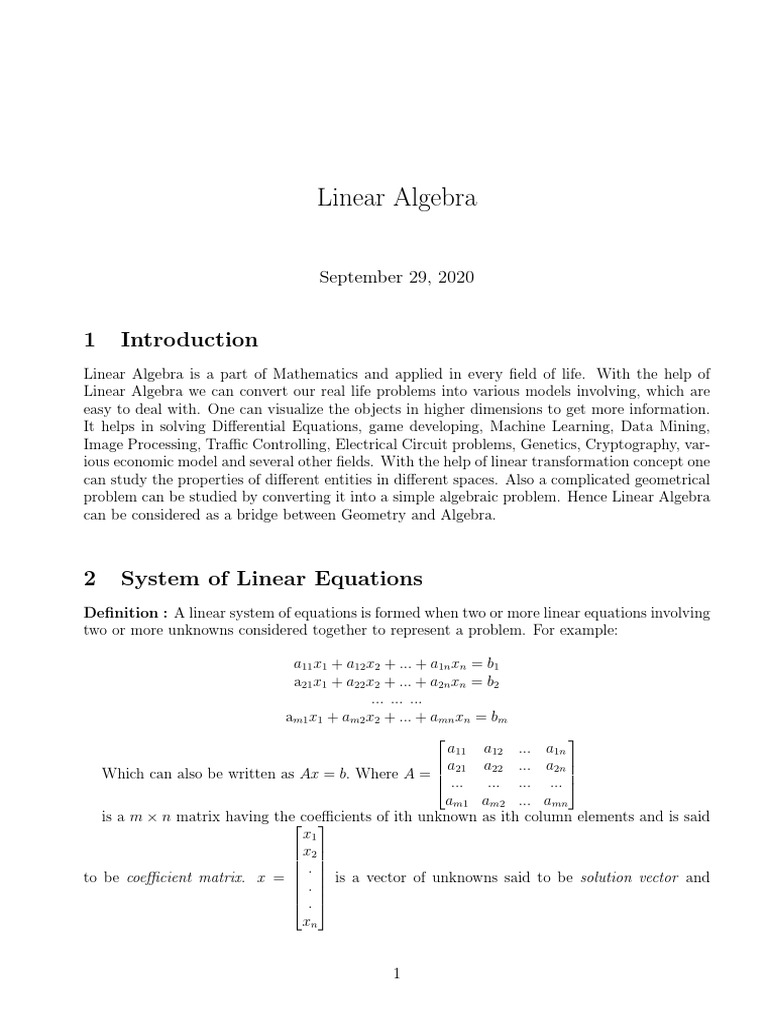 Understanding Linear Algebra Concepts | PDF | Mathematical Relations ...