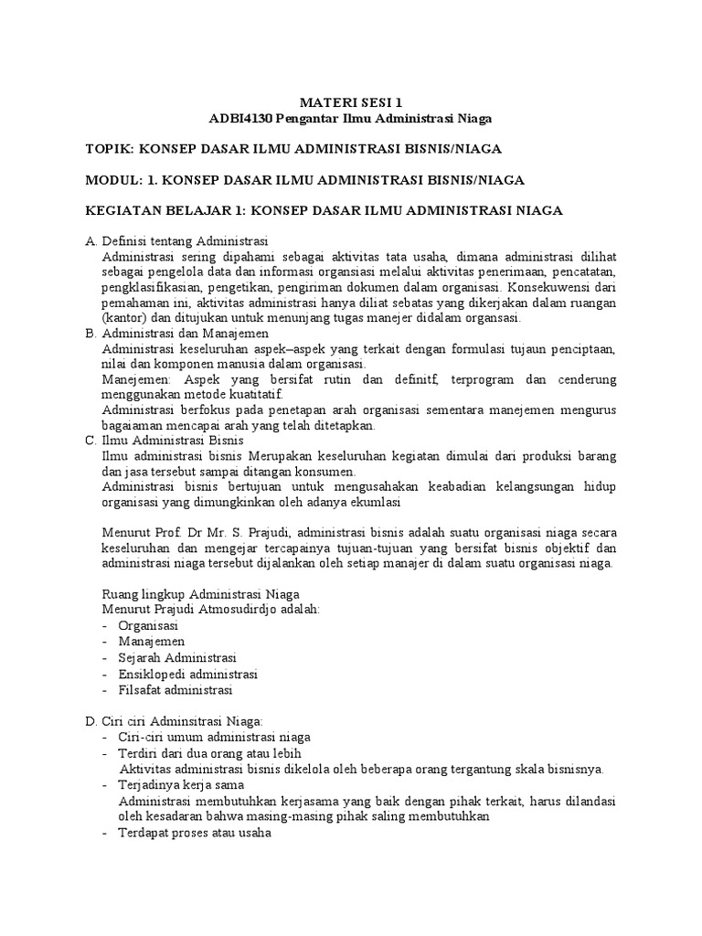 Materi Sesi 1 - ADBI4130 Pengantar Ilmu Administrasi Niaga | PDF
