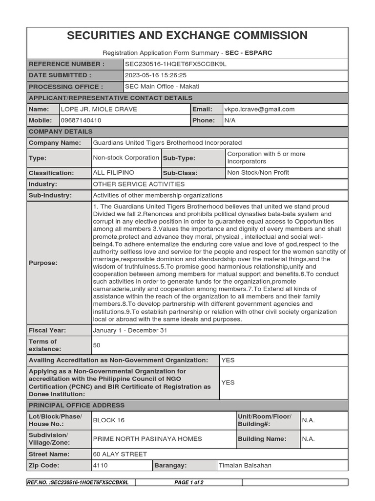 Application Summary Form | PDF