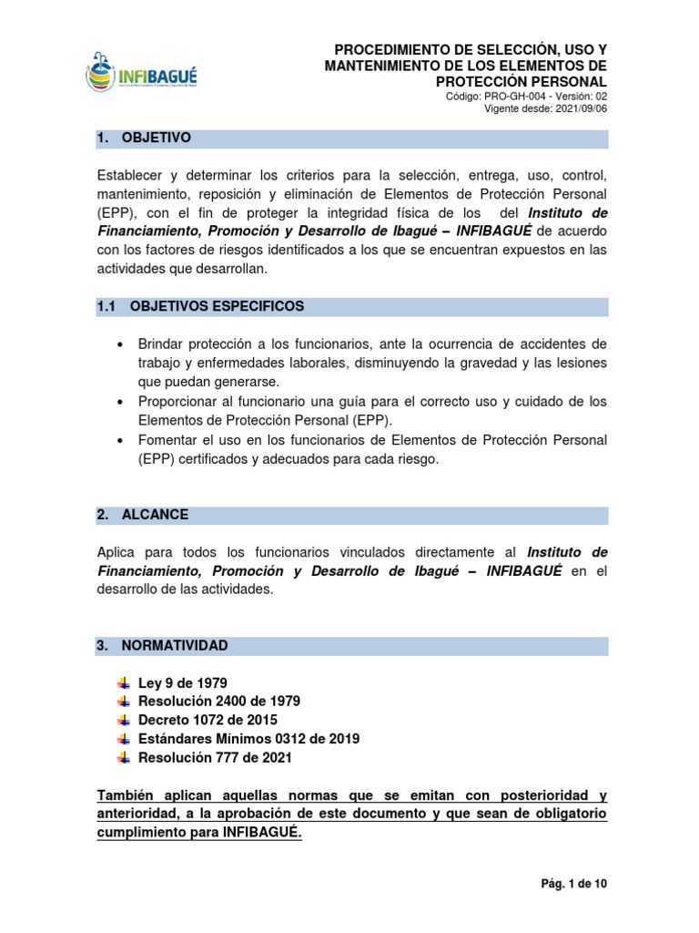 Pro GH 004 Procedimiento de Seleccion Uso y Mantenimiento de Los Elementos de Proteccion ...